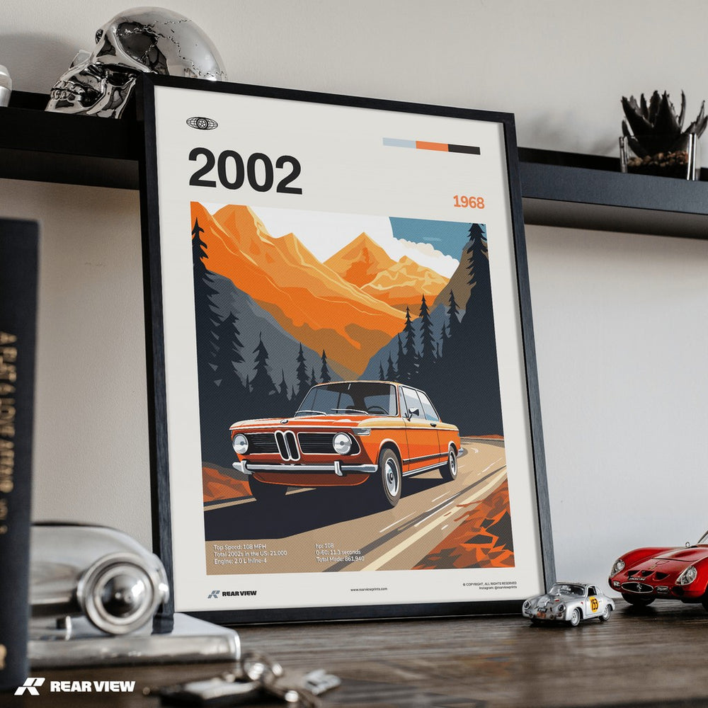 BMW 2002 1968 • Car Art Poster • Rear View Prints