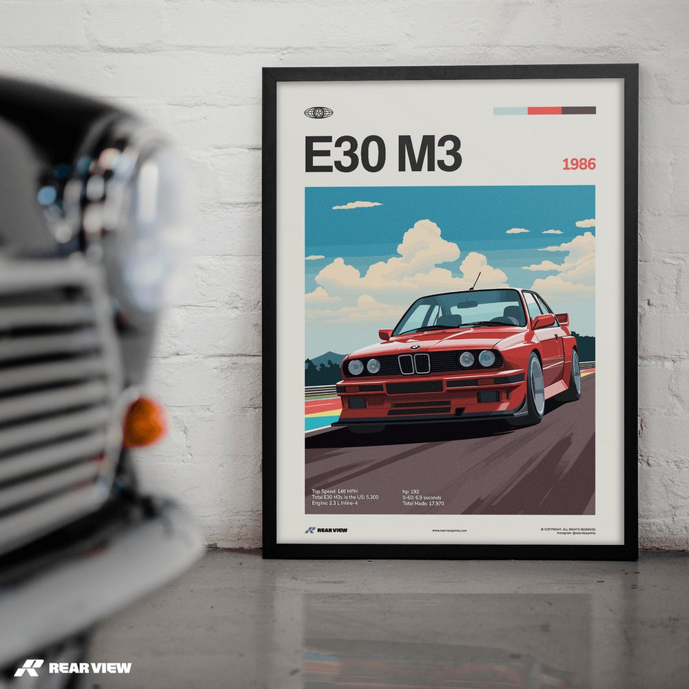 BMW E30 M3 1986 • Car Art Poster • Rear View Prints