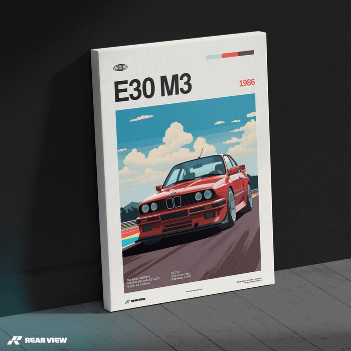 BMW E30 M3 1986 • Car Art Poster • Rear View Prints
