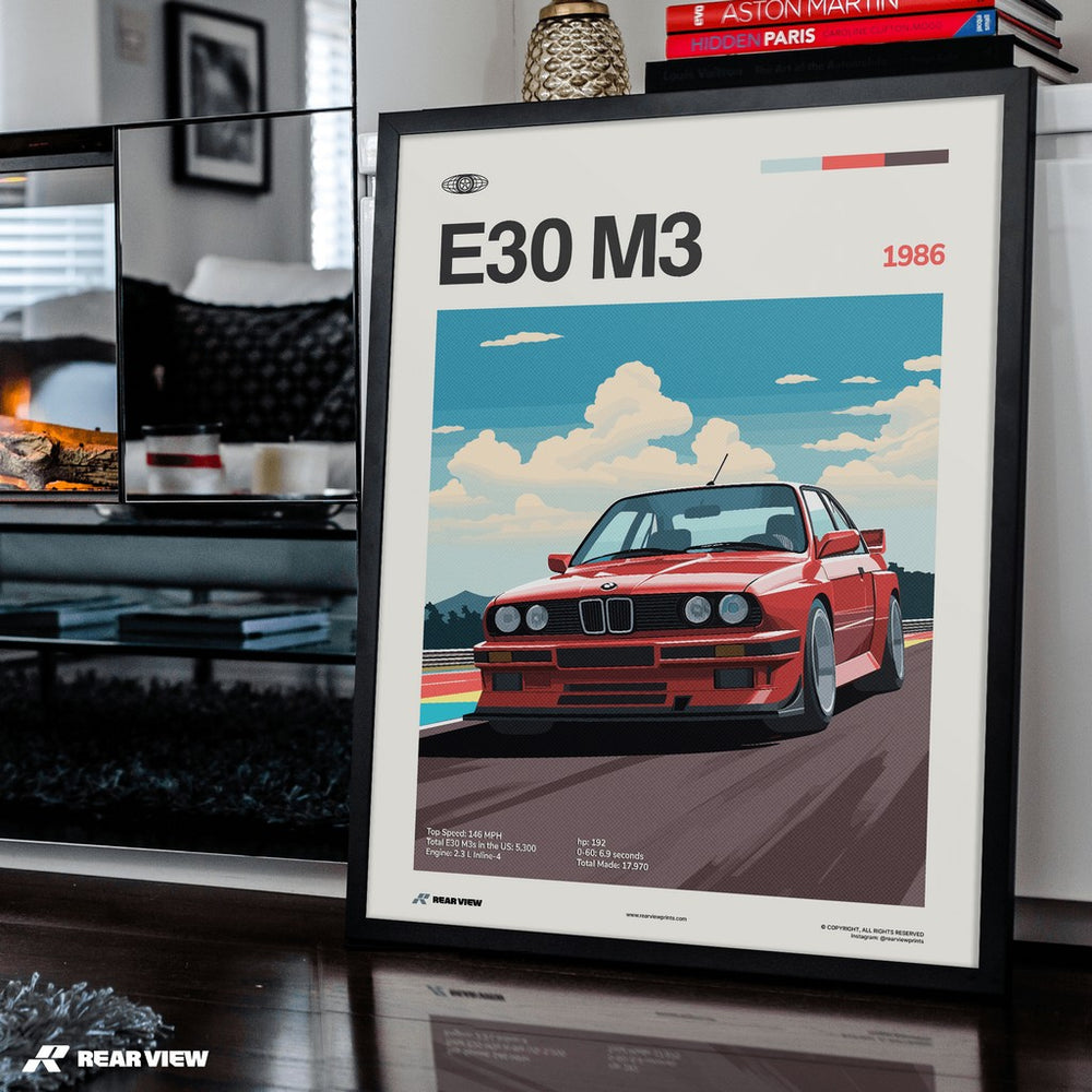 BMW E30 M3 1986 • Car Art Poster • Rear View Prints