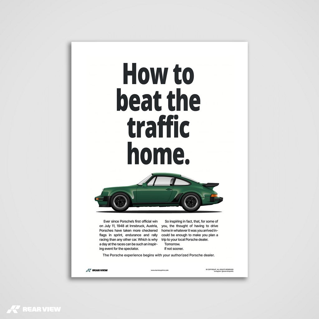 Beat The Traffic • Porsche 930 Poster • Art Print • Rear View Prints