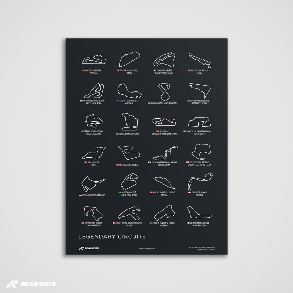 F1 Race Track Posters • Formula 1 Circuit Art Print • Rear View Prints