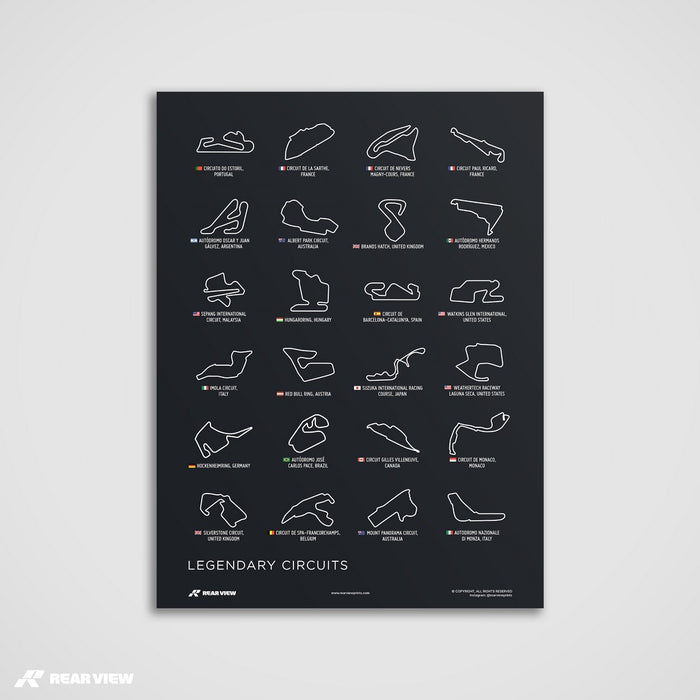 F1 Race Track Posters • Formula 1 Circuit Art Print • Rear View Prints