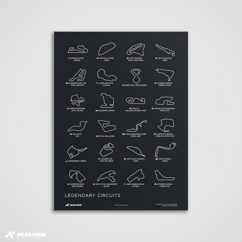 F1 Race Track Posters • Formula 1 Circuit Art Print • Rear View Prints