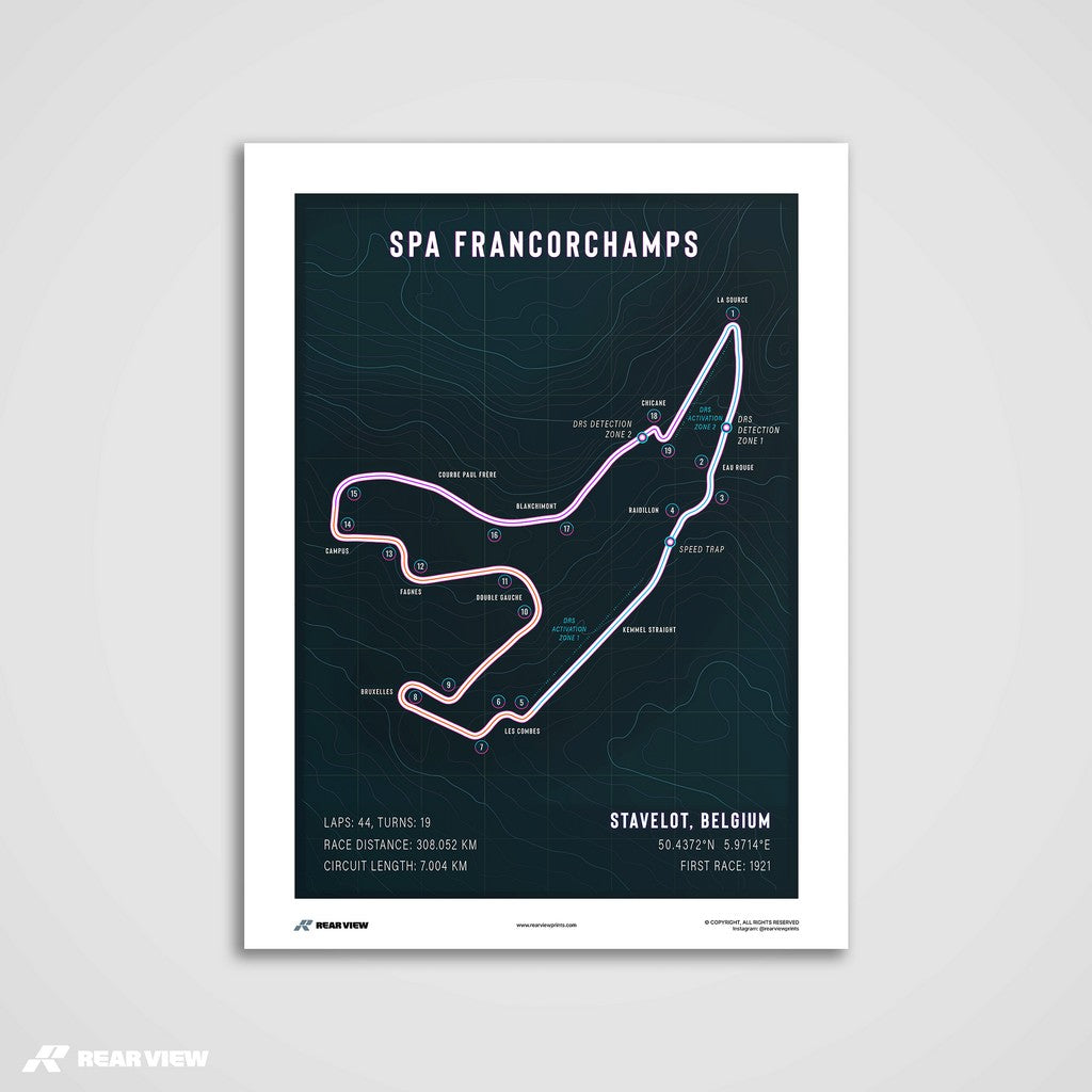 Majestic Corners • Spa Race Track • F1 Art Poster • Rear View Prints